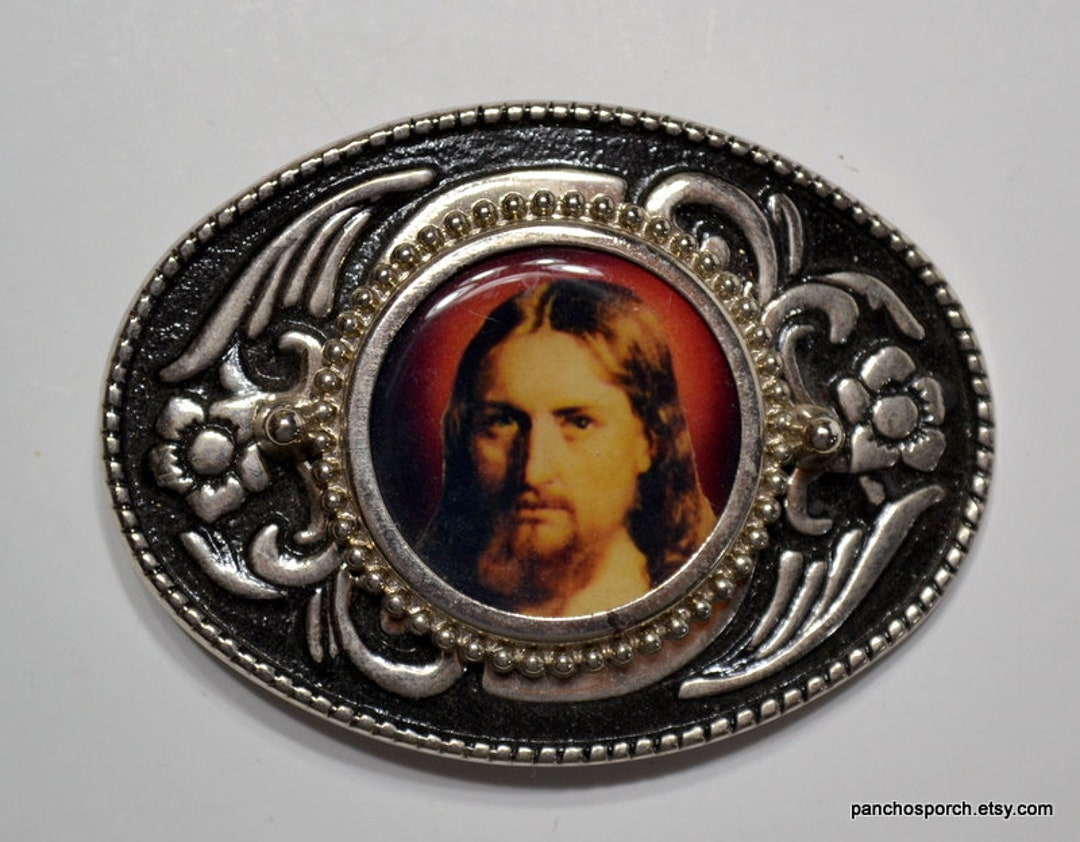 Vintage Jesus Belt Buckle Medallion Buckle Silver Metal 1990s Oval ...