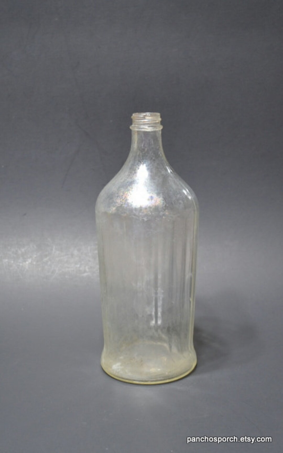 Vintage Glass Vinegar Bottle Quart Size Cloudy Clear Glass Ribbed Sides ...