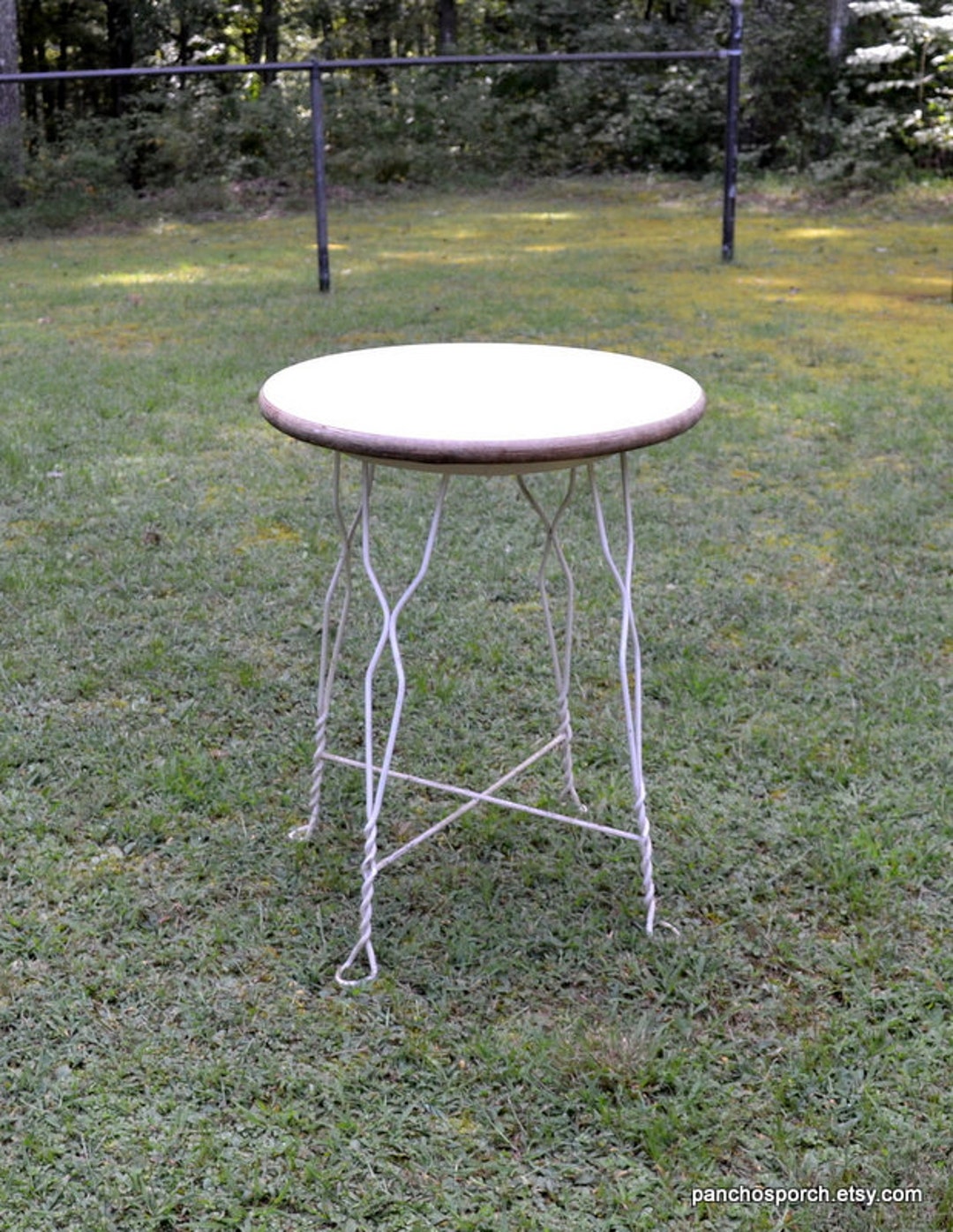 Vintage White Metal Ice Cream Parlor Table Formica Top Twisted Wrought ...