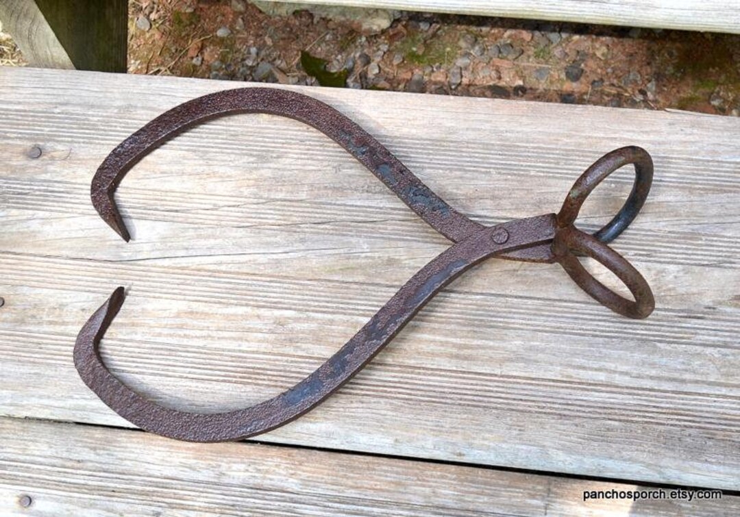 Vintage Ice Tongs Heavy Metal Iceman Delivery Tool Primitive Rustic ...