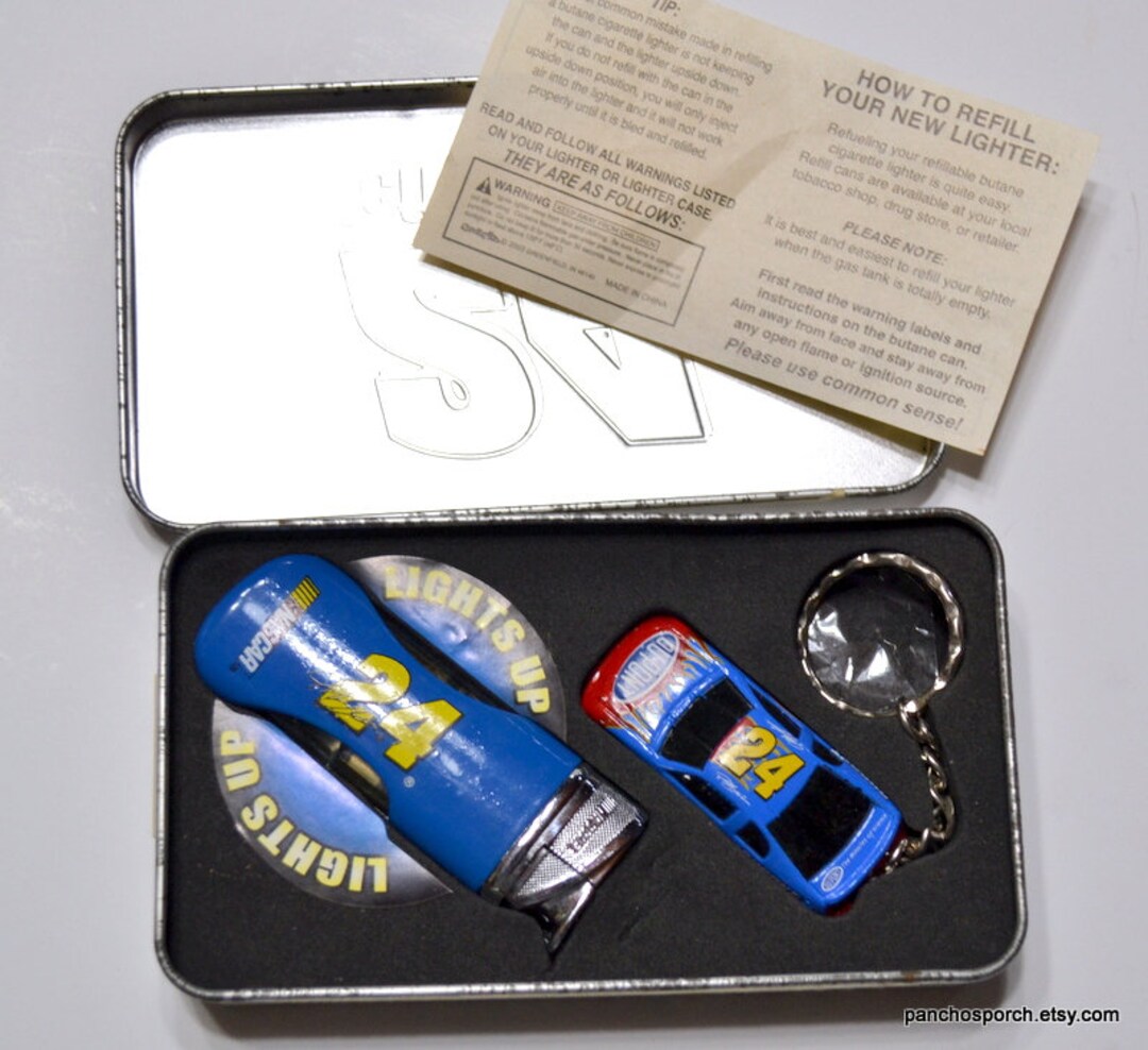 Vintage JEFF GORDON Keychain and Lighter Set Metal Tin Box Dupont ...