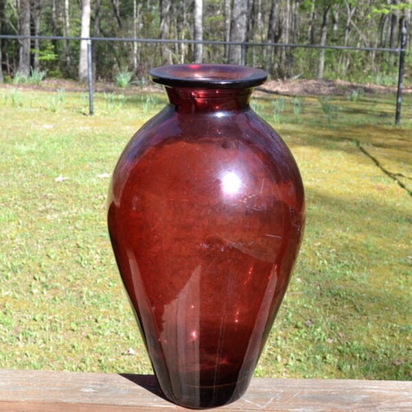 Red Glass Floor Vase - Etsy