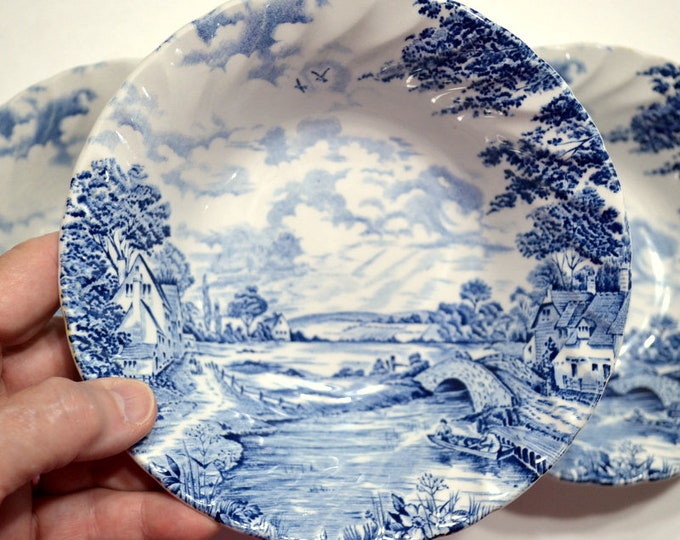 Vintage BLUEBROOK Cereal Bowl Set of 3 Blue Brook Blue White Ironstone ...