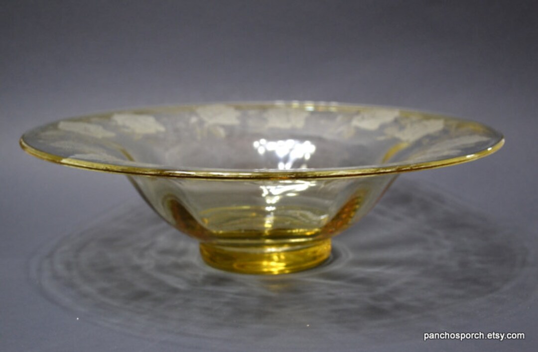 Vintage MORGANTOWN ROSALIE Topaz Centerpiece Bowl Etched Floral Light ...