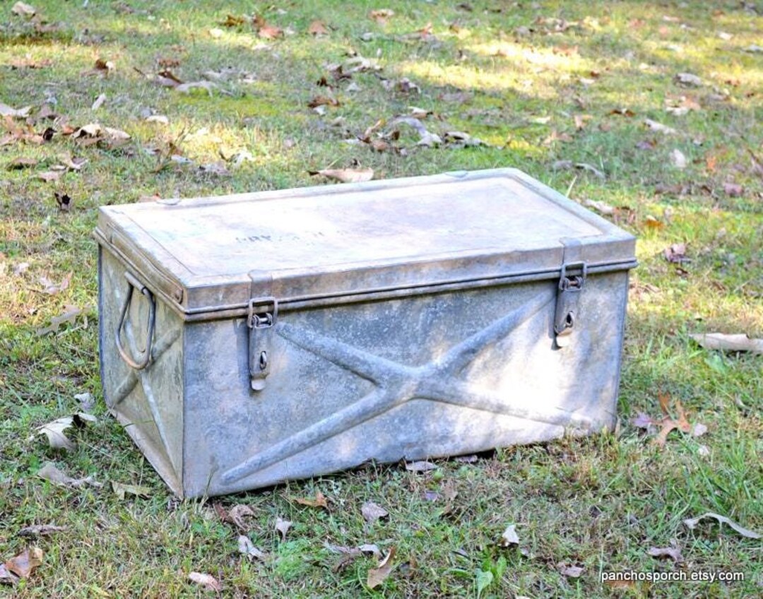 Vintage Metal Military Chest: Rustic Farmhouse Storage Trunk Coffee ...