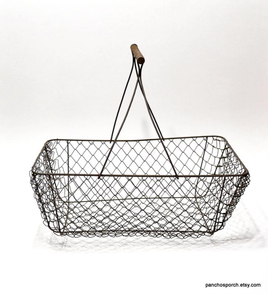 Vintage Wire Basket Wooden Handle Rustic Primitive Storage Basket ...