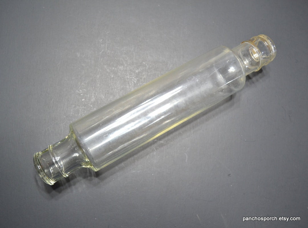 Vintage Clear Glass Rolling Pin 14 Inch Missing Screw Cap Kitchen ...