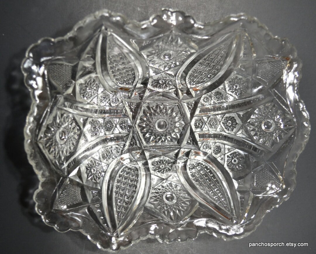 Vintage Pressed Glass Rectangular Bowl Hobstar and Arch Clear Glass ...