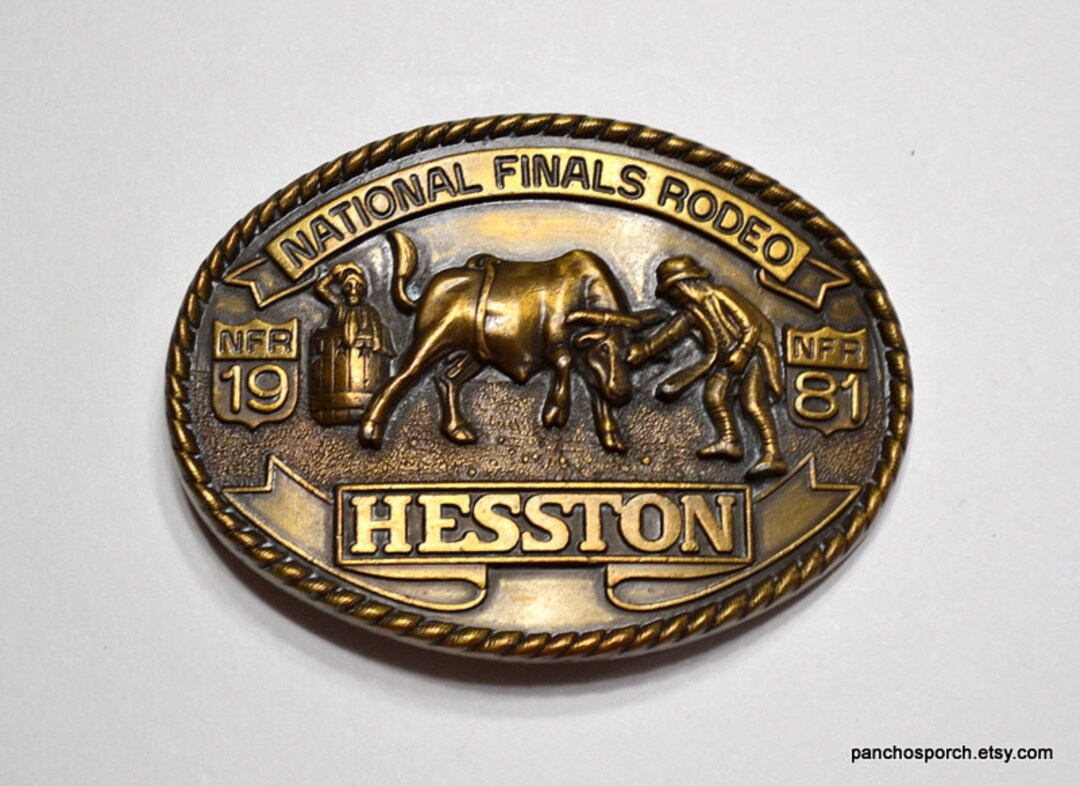 Vintage HESSTON NFR Rodeo Belt Buckle 1981 Brass Metal Mens Adult ...