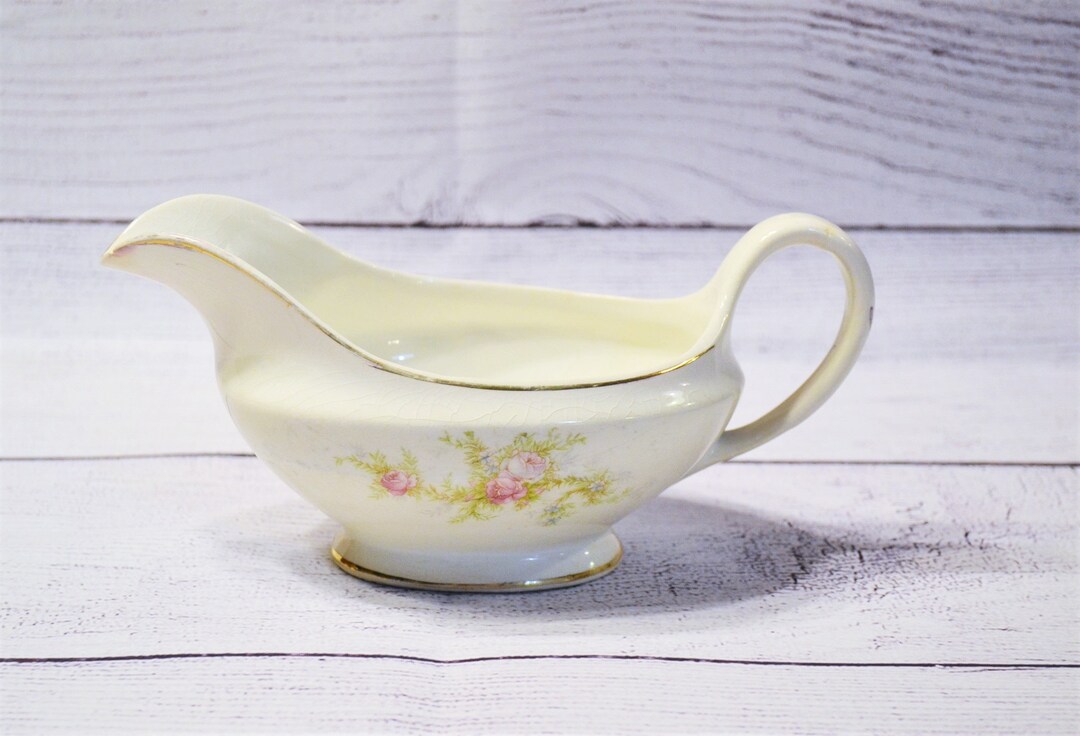 Vintage Smith Phillips Gravy Boat Pink Floral Chippy Semi Porcelain ...