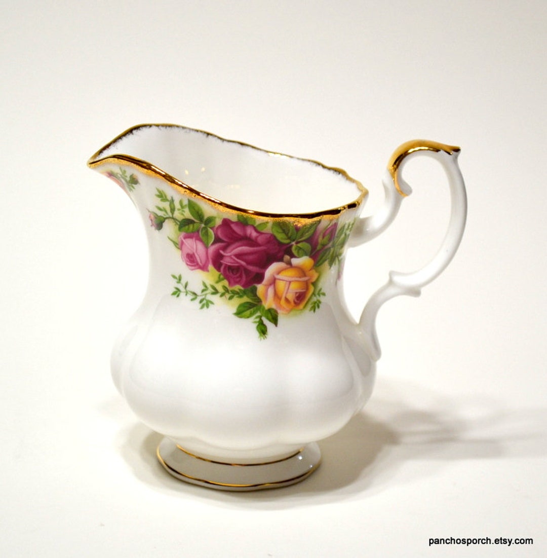 Vintage Old Country Roses Creamer Milk Pitcher Pink Yellow Roses Gold ...