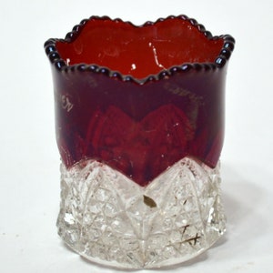 Vintage RUBY RED Flash Glass Souvenir Toothpick Holder M Dwyer 1905 ...