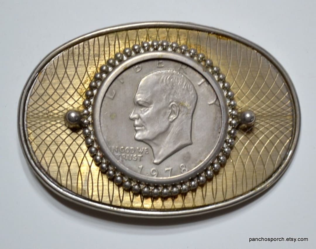 Vintage Eisenhower Dollar Belt Buckle 1978 One Dollar Coin Silver Metal ...