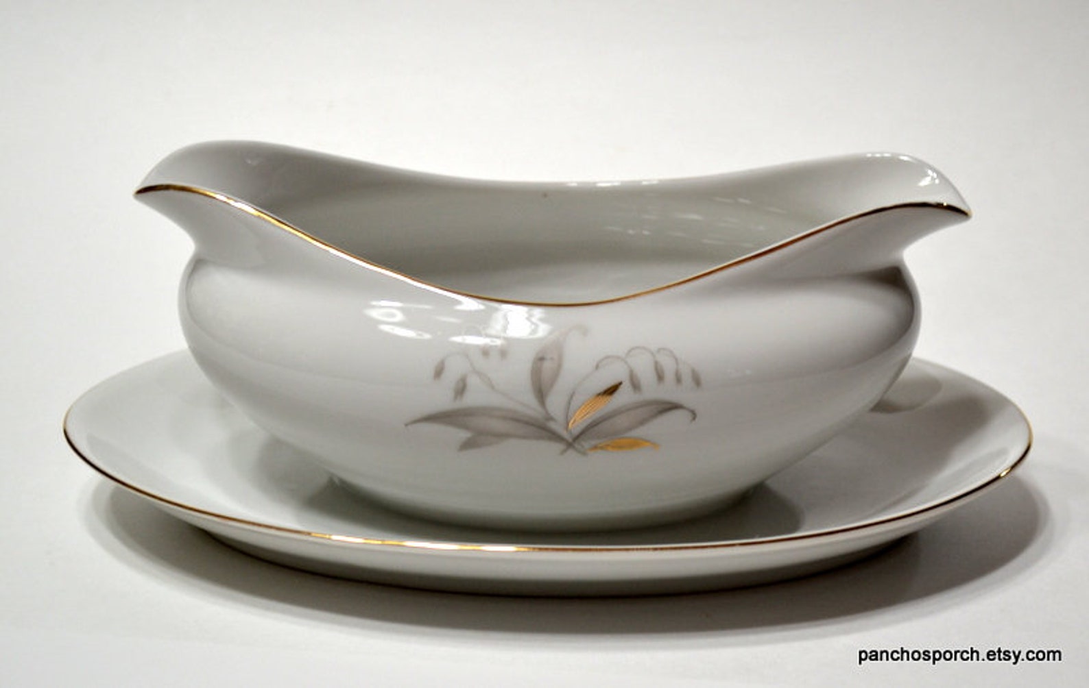Vintage Kaysons Golden Rhapsody Gravy Boat: 1960s Gold Leaf Dinnerware ...