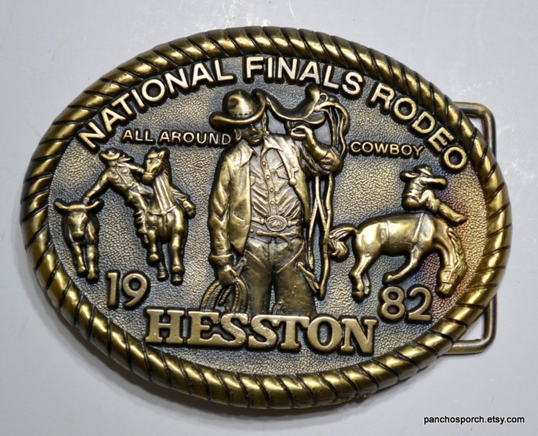 Vintage HESSTON NFR Rodeo Belt Buckle 1982 Brass Metal Mens Adult ...