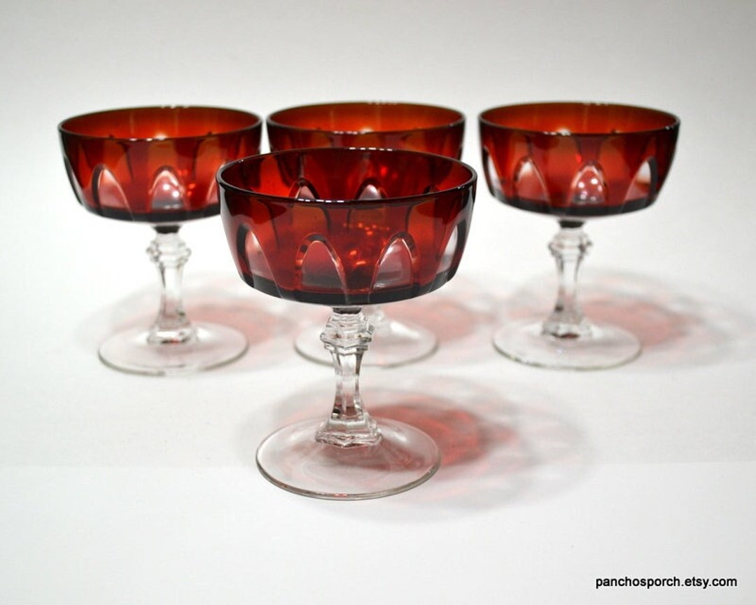 Vintage Luminarc Ruby Red Champagne Glass Set of 4 Faux Cut to Clear ...