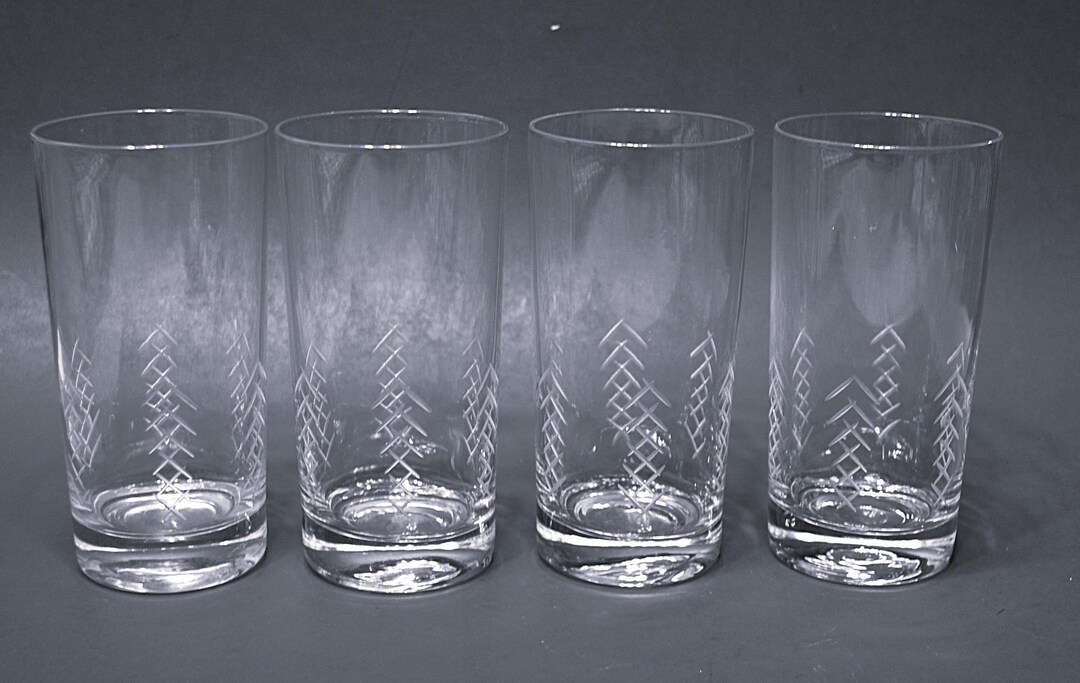 Vintage Javit Etched Glass Tumbler Set of 4 Highball Cocktail Glasses ...