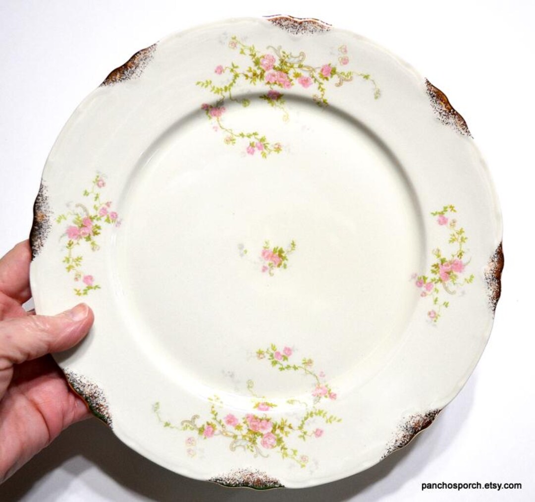 Vintage Warwick OLD ABBEY Dinner Plate Pink Floral Roses Gold Details ...