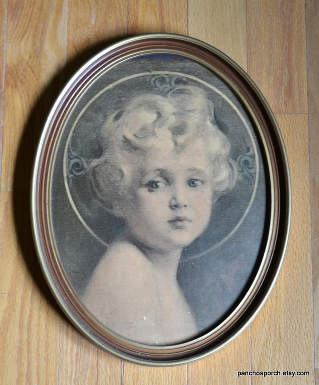 Vintage Baby Jesus Framed Print Oval Wooden Frame Religious Wall Decor ...