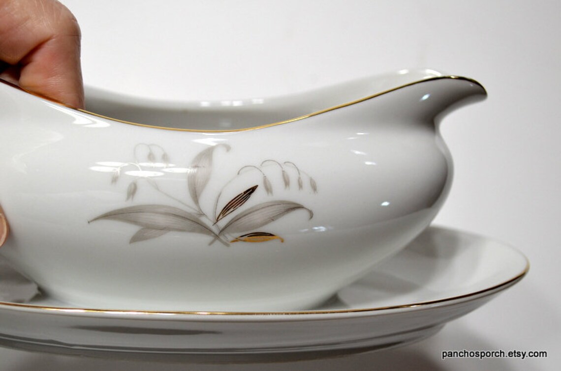 Vintage Kaysons Golden Rhapsody Gravy Boat: 1960s Gold Leaf Dinnerware ...