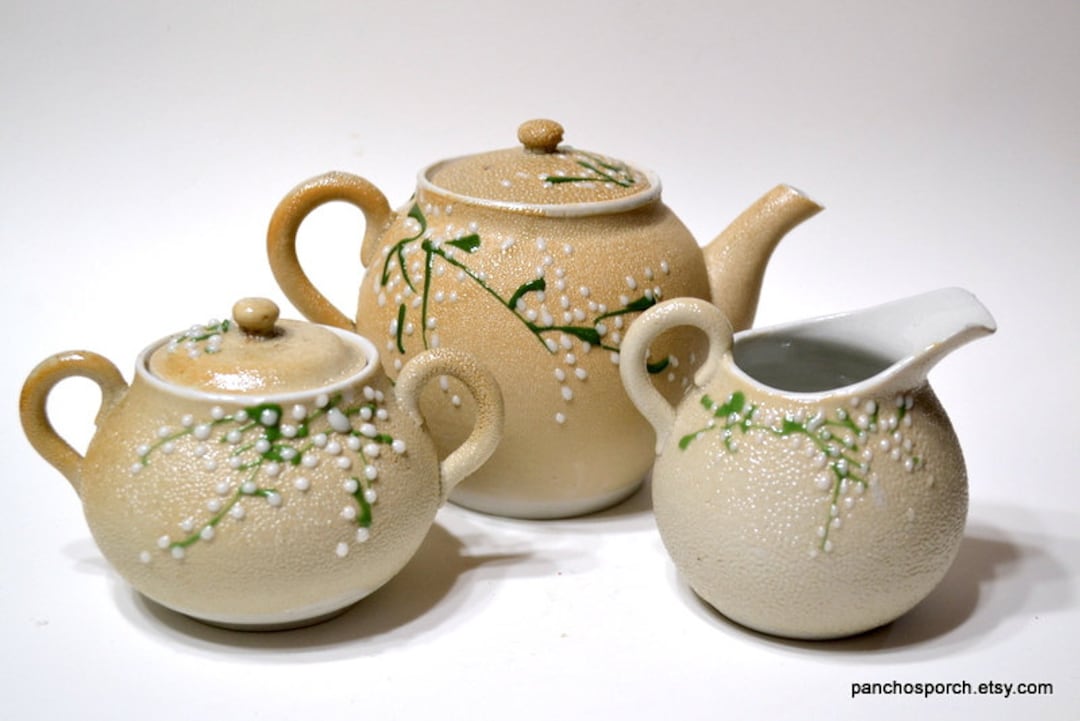 Vintage Banko Ware Teapot Sugar Bowl Creamer Minimal Floral Textured ...