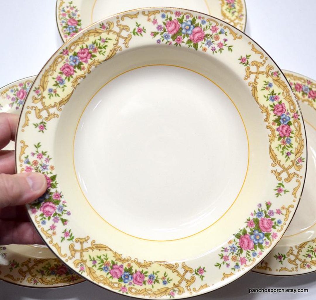 Vintage Edwin Knowles FLORAL Soup Bowl Set of 4 Pink Blue Flowers ...