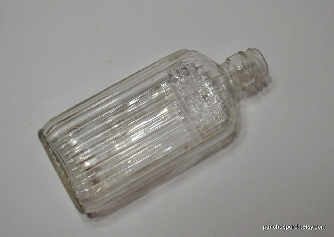 Vintage Half Pint Bottle Clear Glass Flask Shaped Ribbed 1940s Whiskey ...