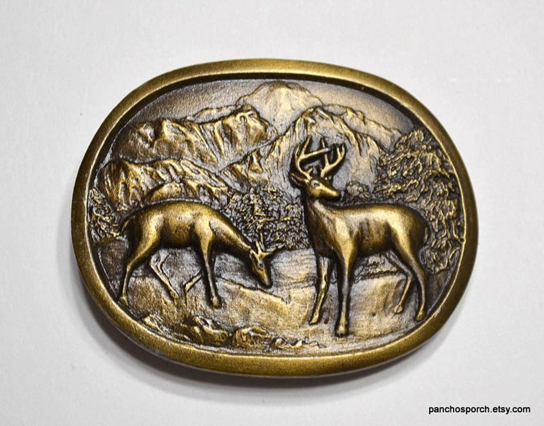 Vintage Deer Belt Buckle Brass Hunter Hunting Nature Theme Buck Doe ...