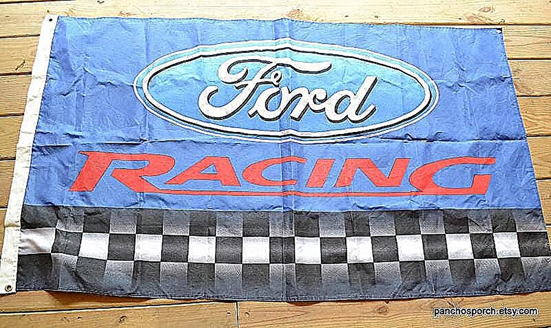 Vintage Ford Racing Flag: Black & White Checkered Nylon Man Cave Decor ...