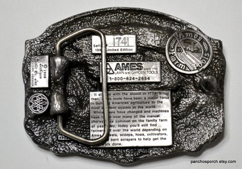 Vintage AMES TOOLS Belt Buckle: 1989 Farm Tools, Western Cowboy ...
