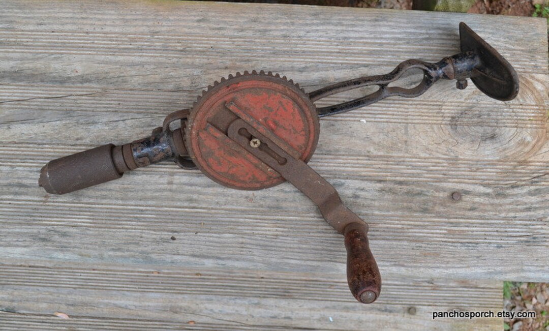 Vintage Hand Drill Shoulder Chest Brace Drill Chippy Red Paint Rustic ...