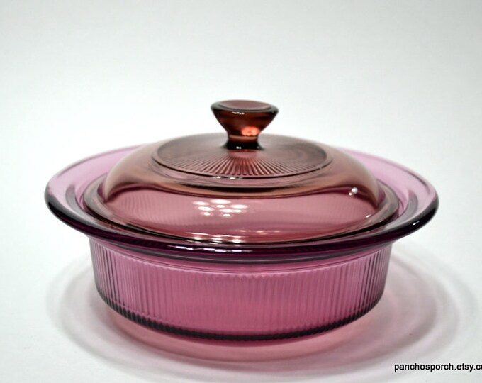 Vintage VISIONS Cranberry Covered Casserole V 30 B 24 Ounce Ribbed Bowl ...