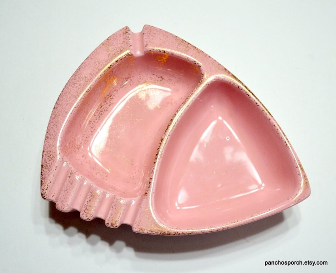 Vintage Pink Ceramic Ashtray Speckled Gold Trim Large Coffee Table ...