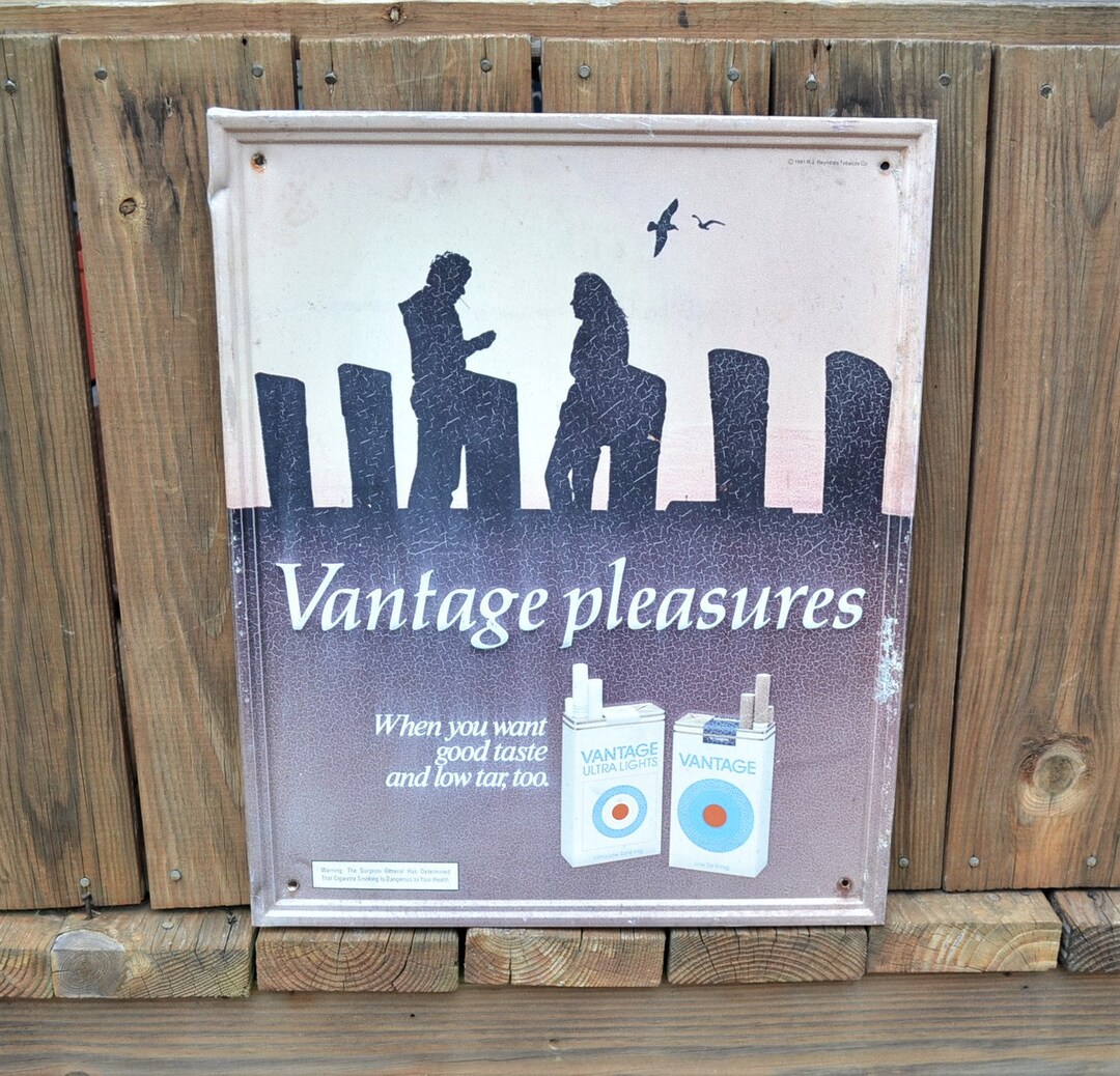 Vintage Vantage Pleasures Metal Sign 1981 Cigarette Advertising ...