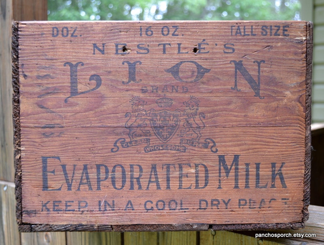 Vintage Nestle Wooden Crate Lion Evaporated Milk Crate Antique Wood Box ...
