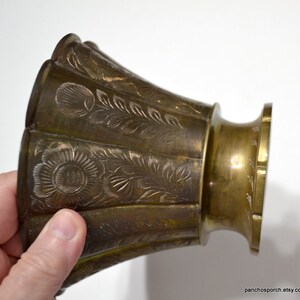 Vintage Etched BRASS Pot Planter Vase Scallop Ruffle Rim Footed Bowl ...