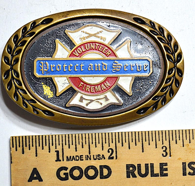 Vintage Fireman Belt Buckle: Brass Enamel First Responder Accessory - Etsy