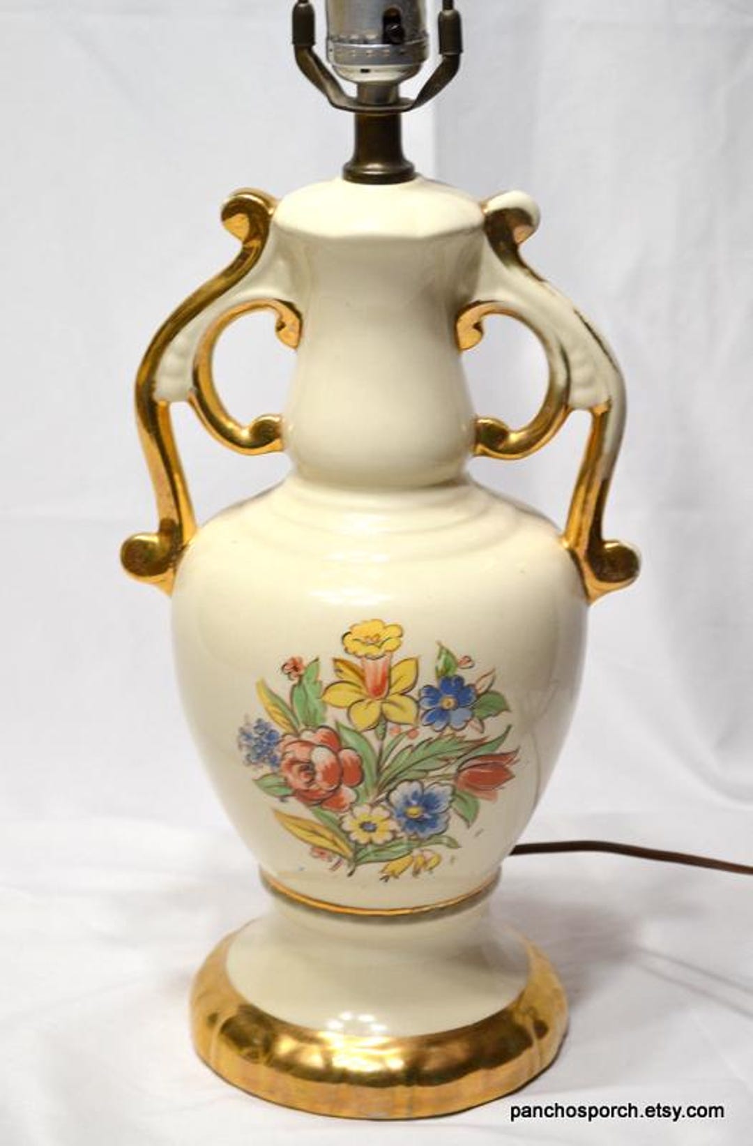 Vintage Ceramic Urn Table Lamp Floral Handled Urn Shape Light Farmhouse ...