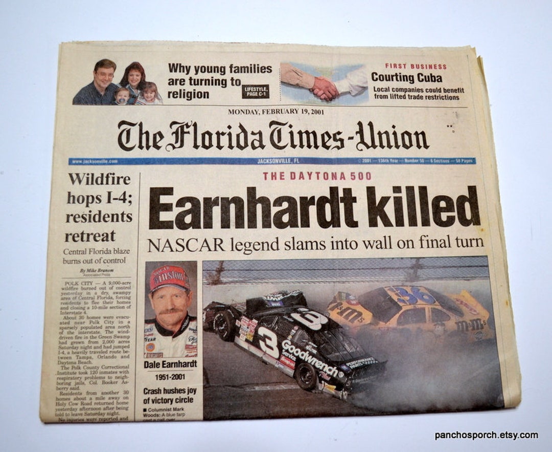 Vintage Dale EARNHARDT Newspaper Florida Times Union February 19 2001 ...