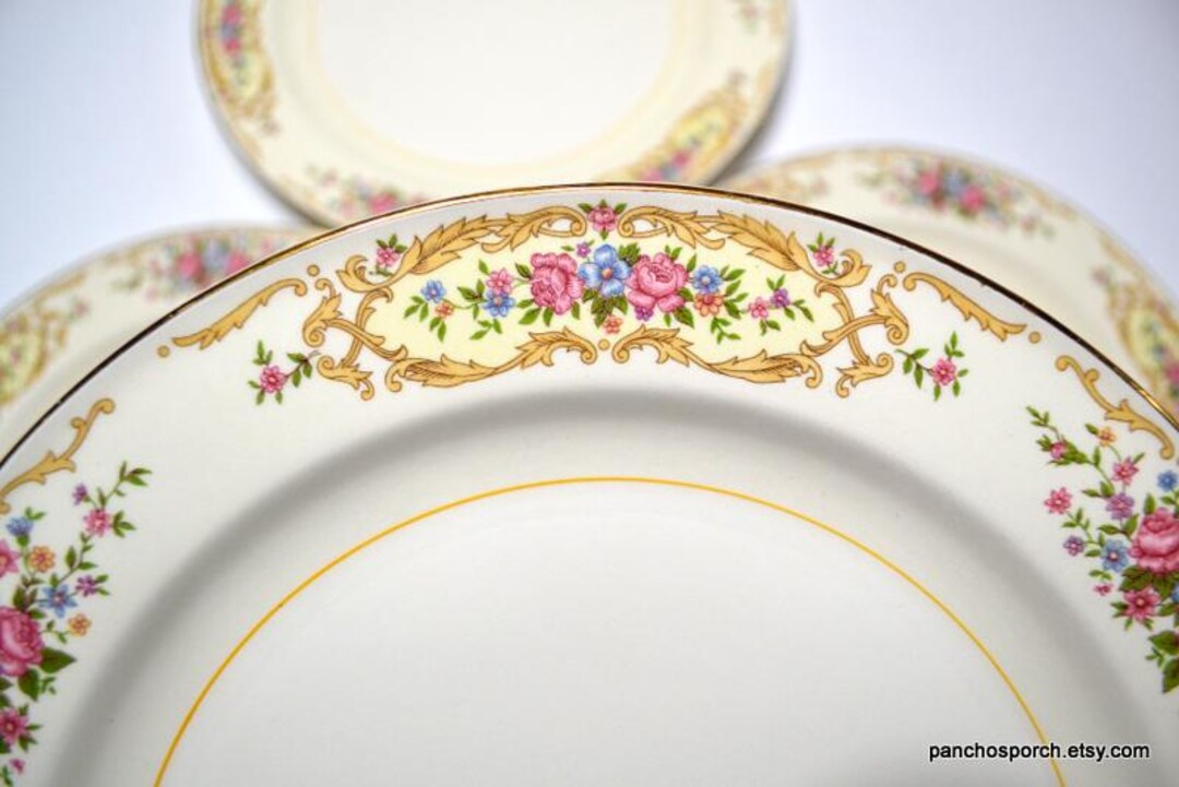 Vintage Edwin Knowles FLORAL Dinner Plate Set of 4 Pink Blue Flowers ...