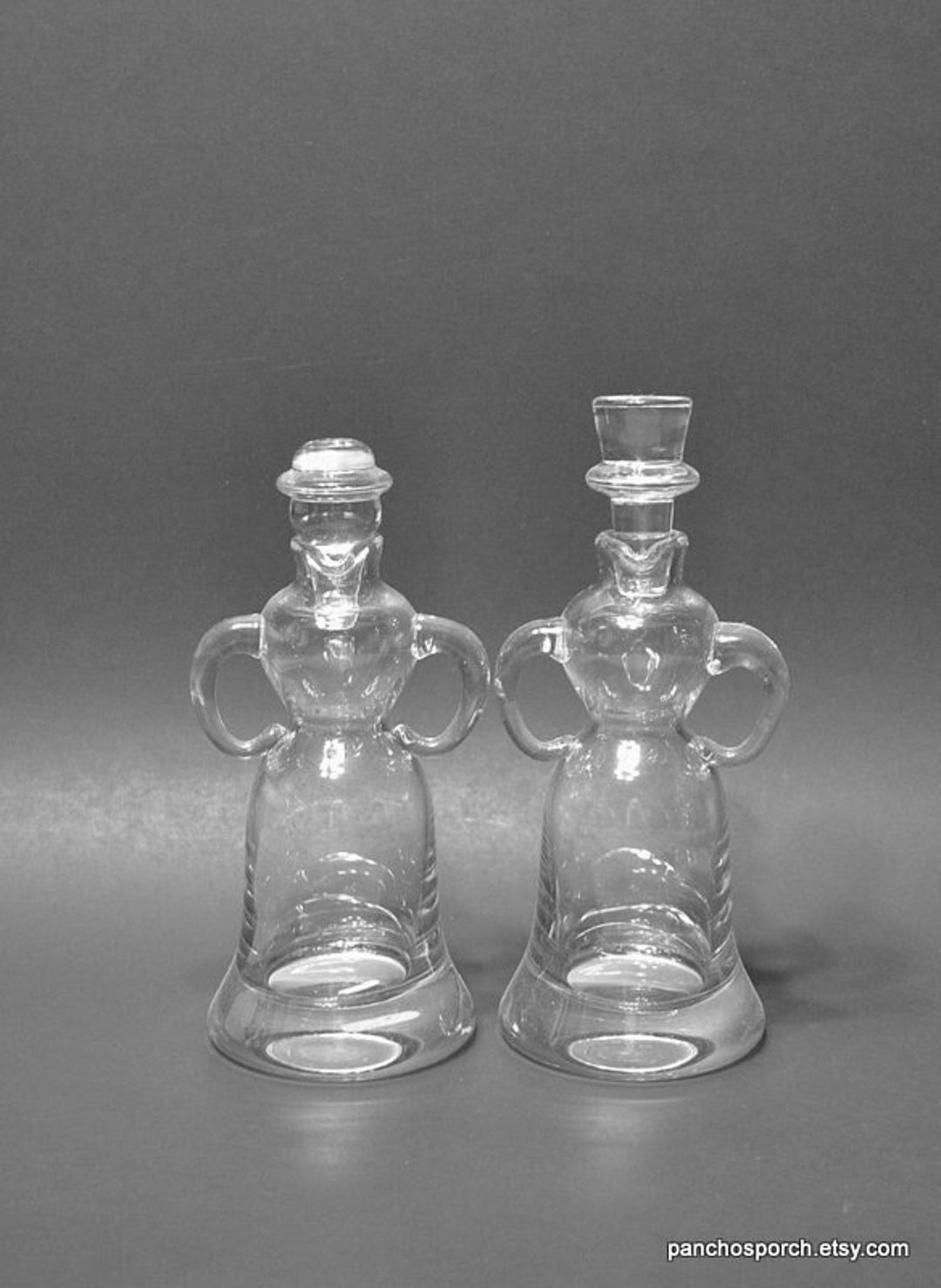 Vintage Glass Cruet Set People Shaped Man Woman Hat Stoppers Whimsical ...