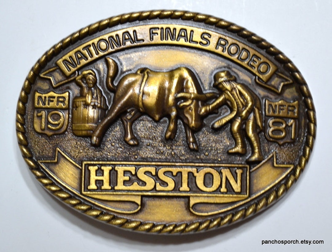 Vintage HESSTON NFR Rodeo Belt Buckle 1981 Brass Metal Mens Adult ...
