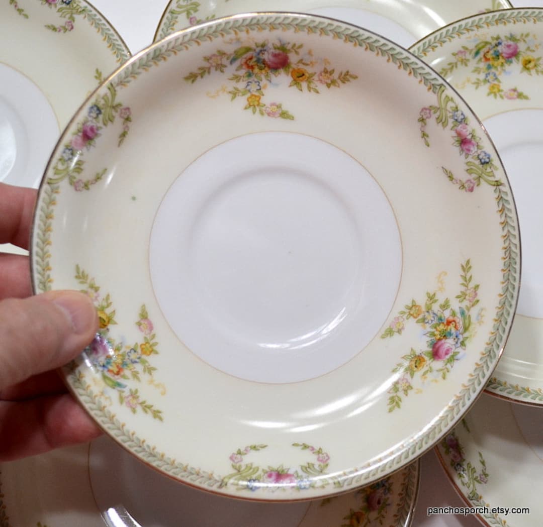 Vintage MEITO CHINA FLORAL Saucer Set of 6 Multicolored Flowers Green ...