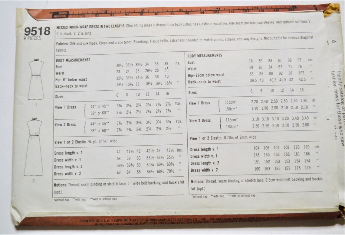 Simplicity 9518 Sewing Pattern Misses Dress Skirt Size 10 | Etsy