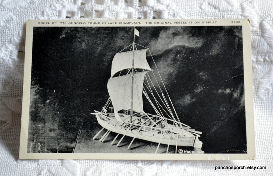 Vintage NEW YORK Post Card Lake Champlain Model 1776 Gundelo Boat Ship ...