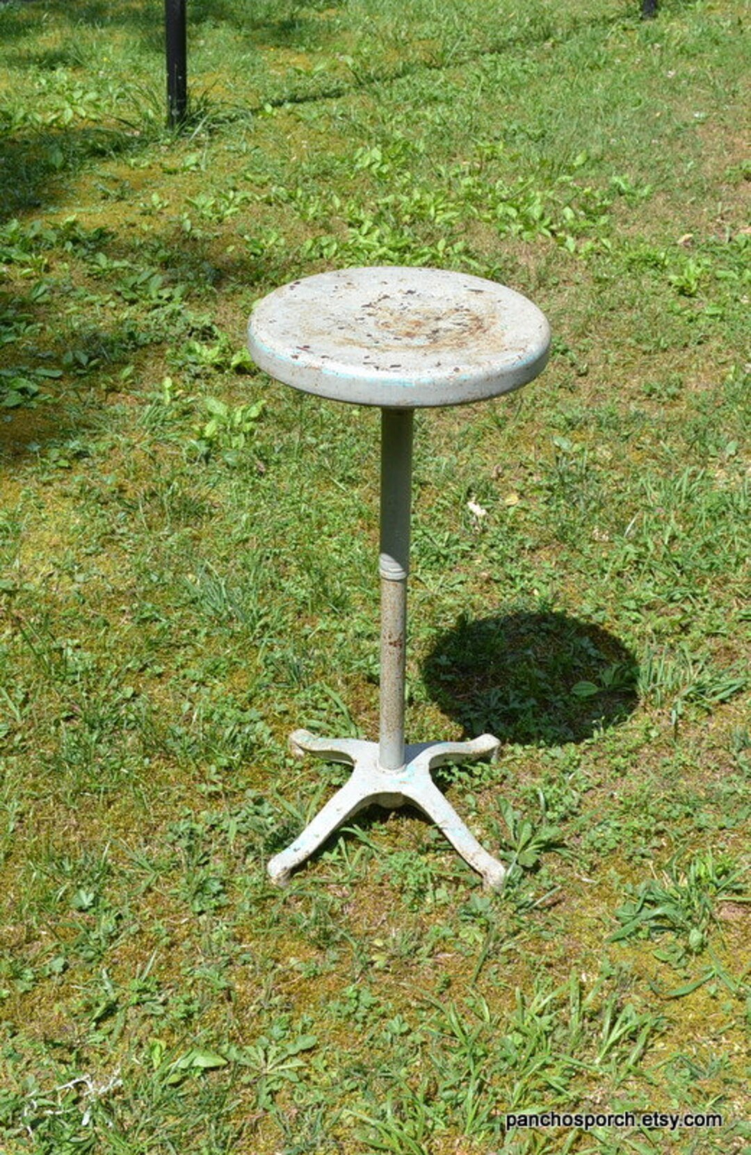 Vintage Gray Swivel METAL STOOL Worn Chippy Work Stool Heavy Duty ...