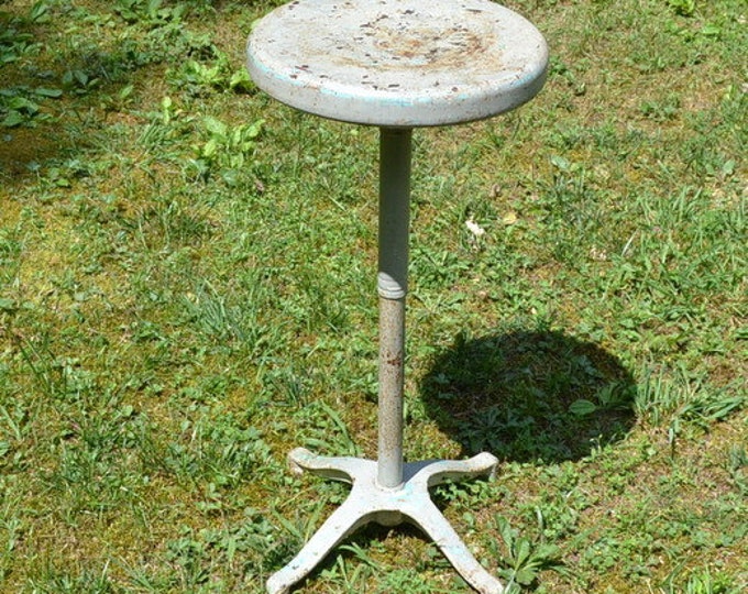 Vintage Gray Swivel METAL STOOL Worn Chippy Work Stool Heavy Duty ...