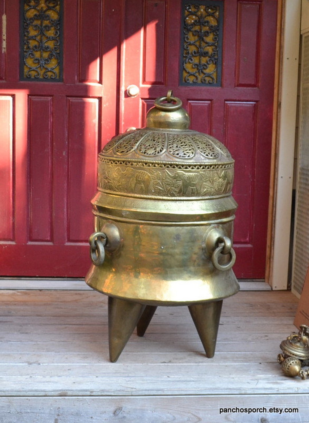 Vintage Brass Treasure Box: Large Ceremonial Vessel With Chain Bells - Etsy