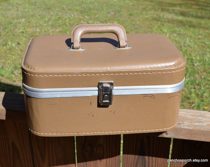 Vintage Brown Train Case Makeup Case Small Suitcase Luggage Cosmetic ...