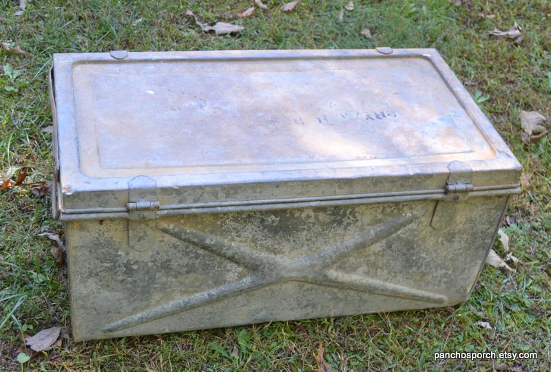 Vintage Metal Military Chest: Rustic Farmhouse Storage Trunk Coffee ...